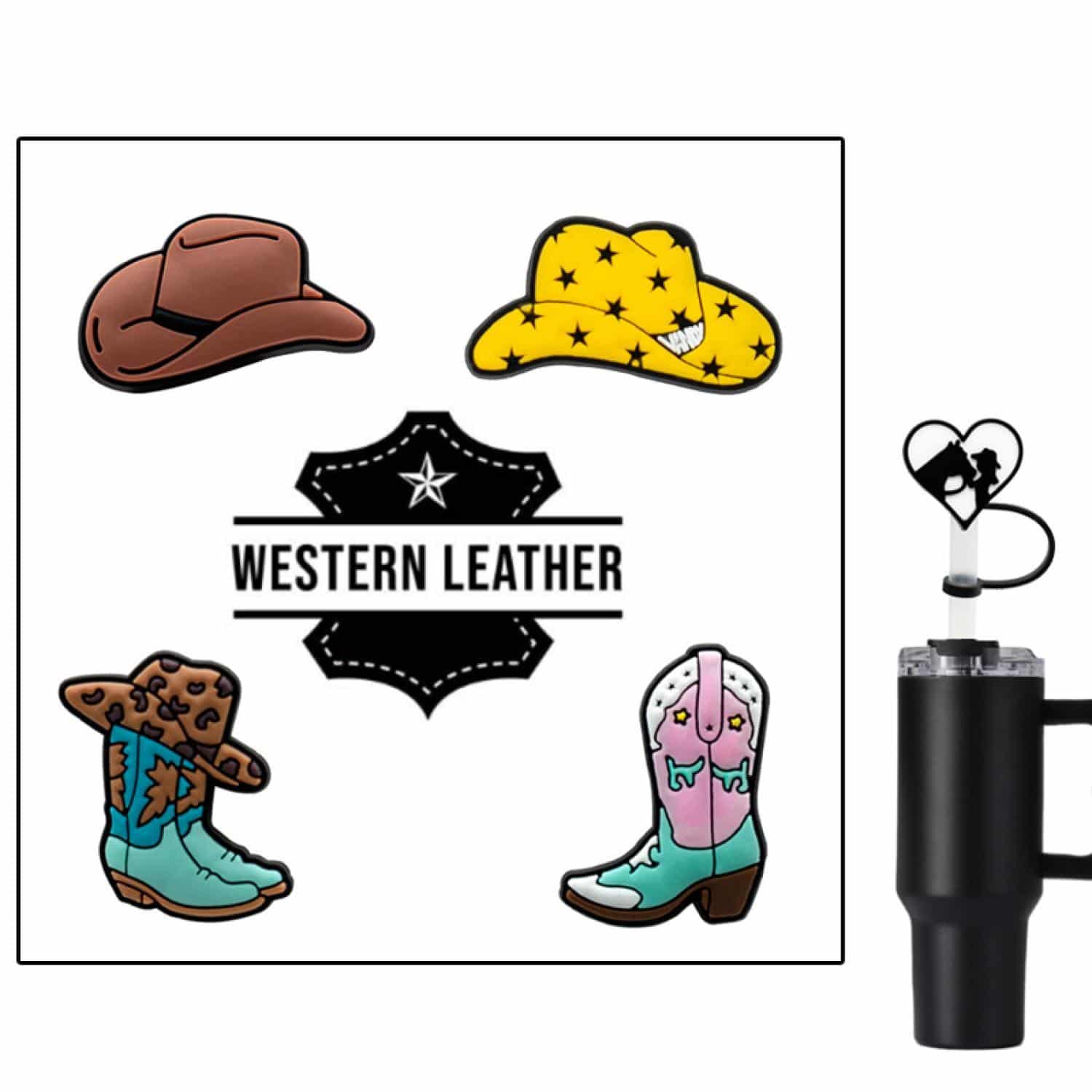 4 In 1 Cowboy Hat Shaped Straw Topper Card Set – Branded Straw Covers