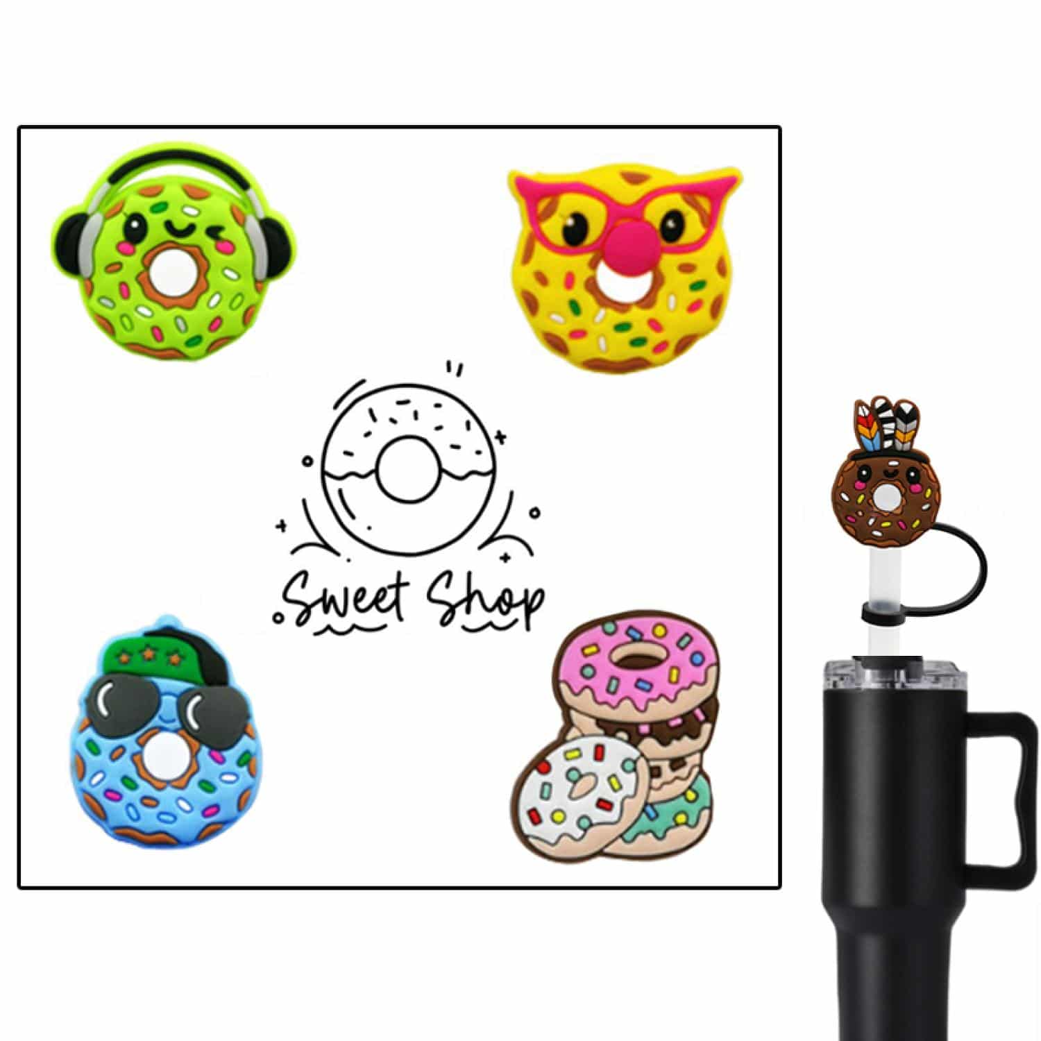 4 In 1 Donut Shaped Straw Topper Card Set – Branded Straw Covers