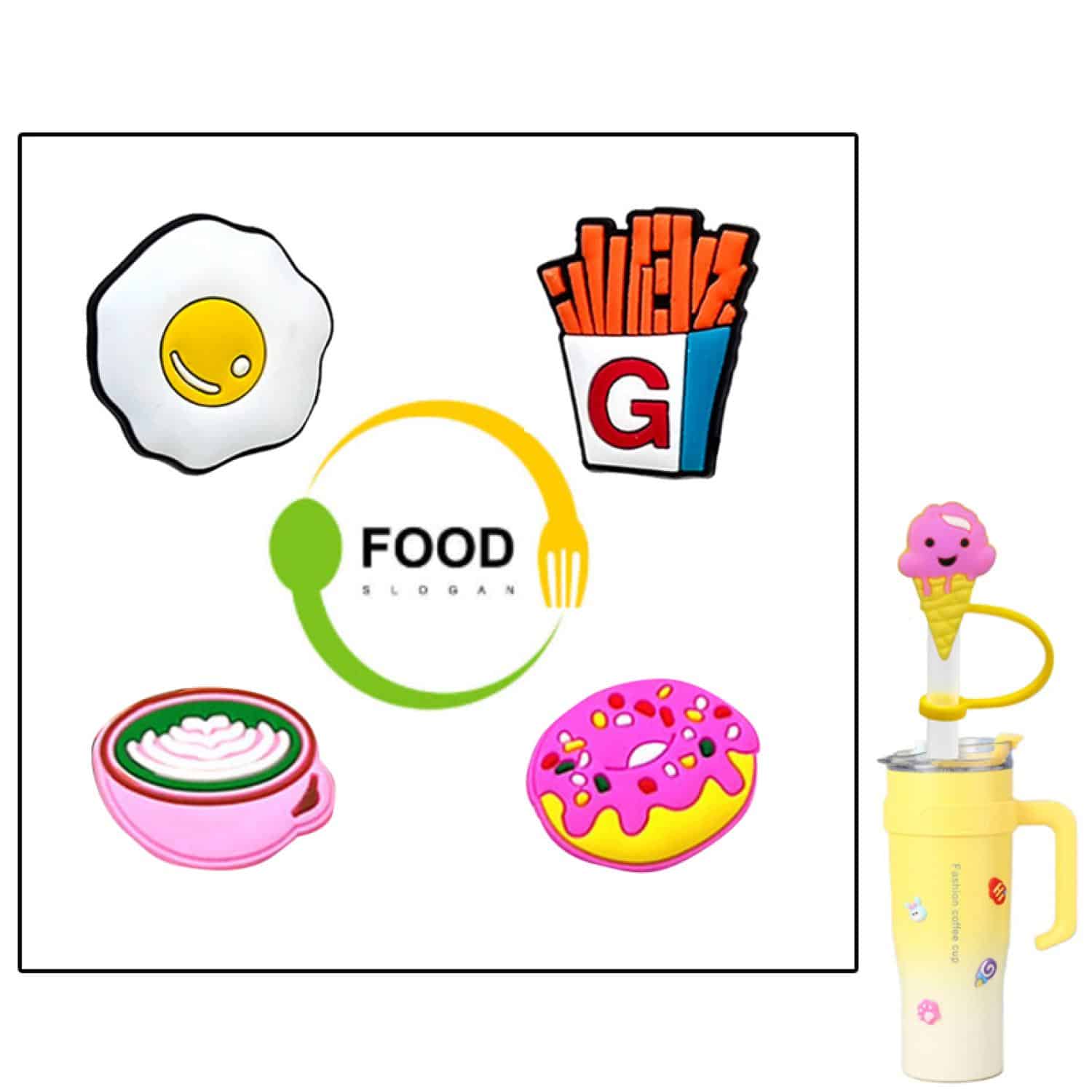 4 In 1 Fast Food Series Straw Topper Card Set – Branded Straw Covers